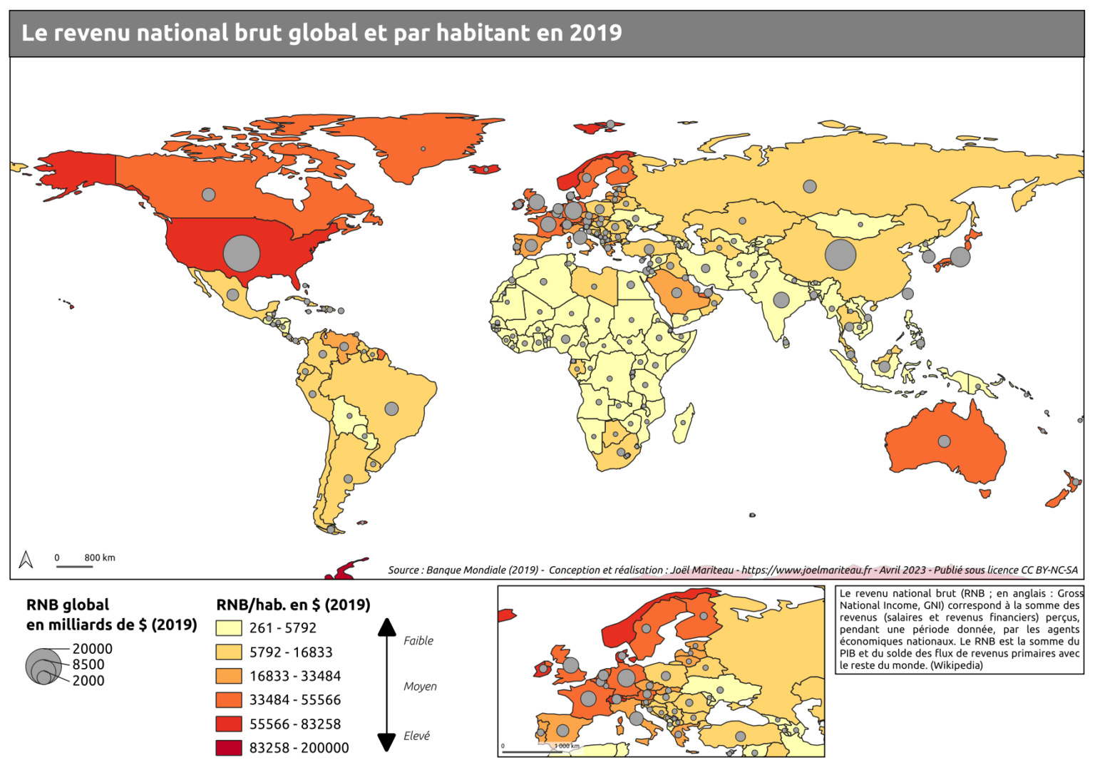 Carte • RNB global et par habitant dans le monde (2019) – Interface