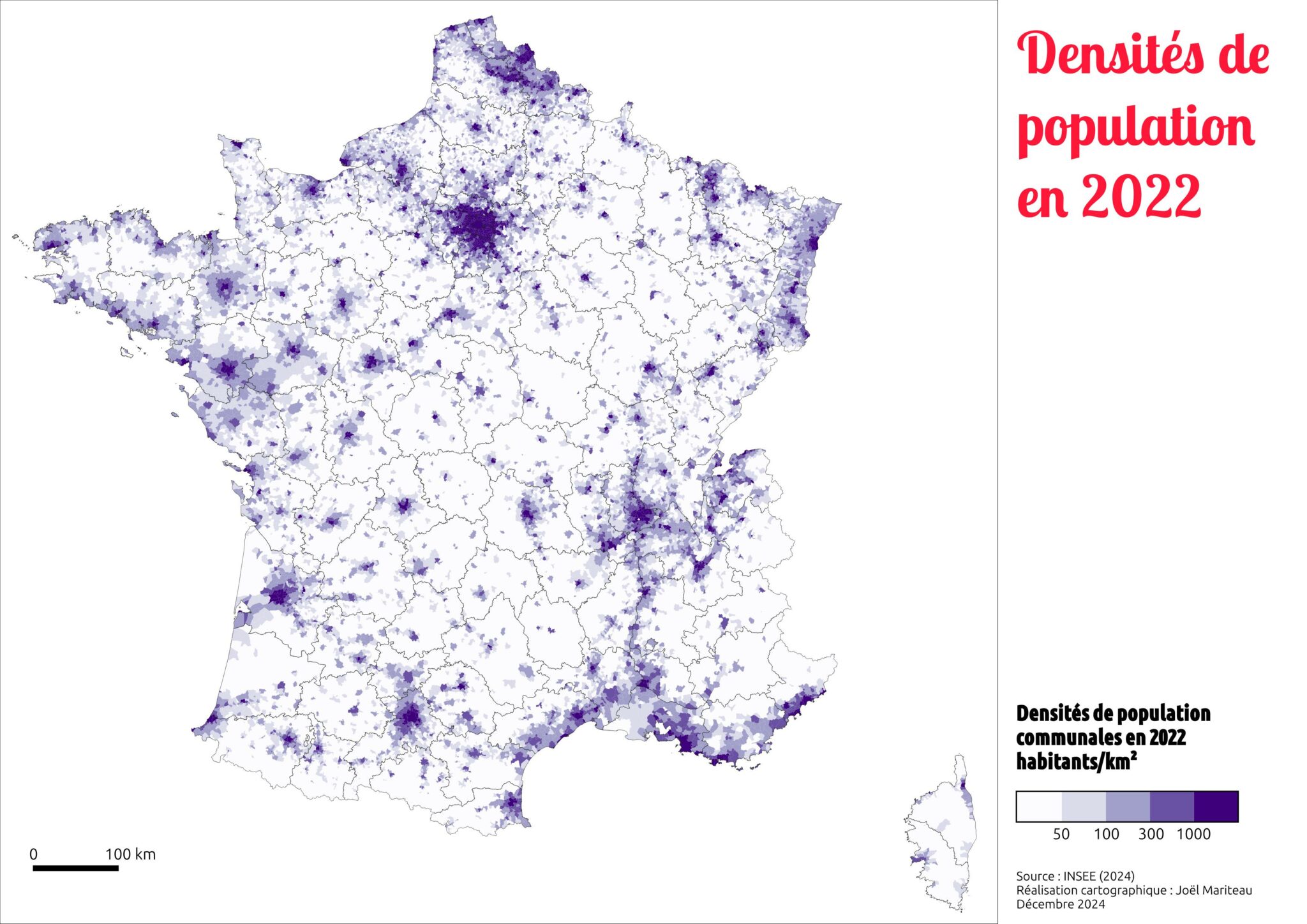 Densités de population des communes 2024 – Interface