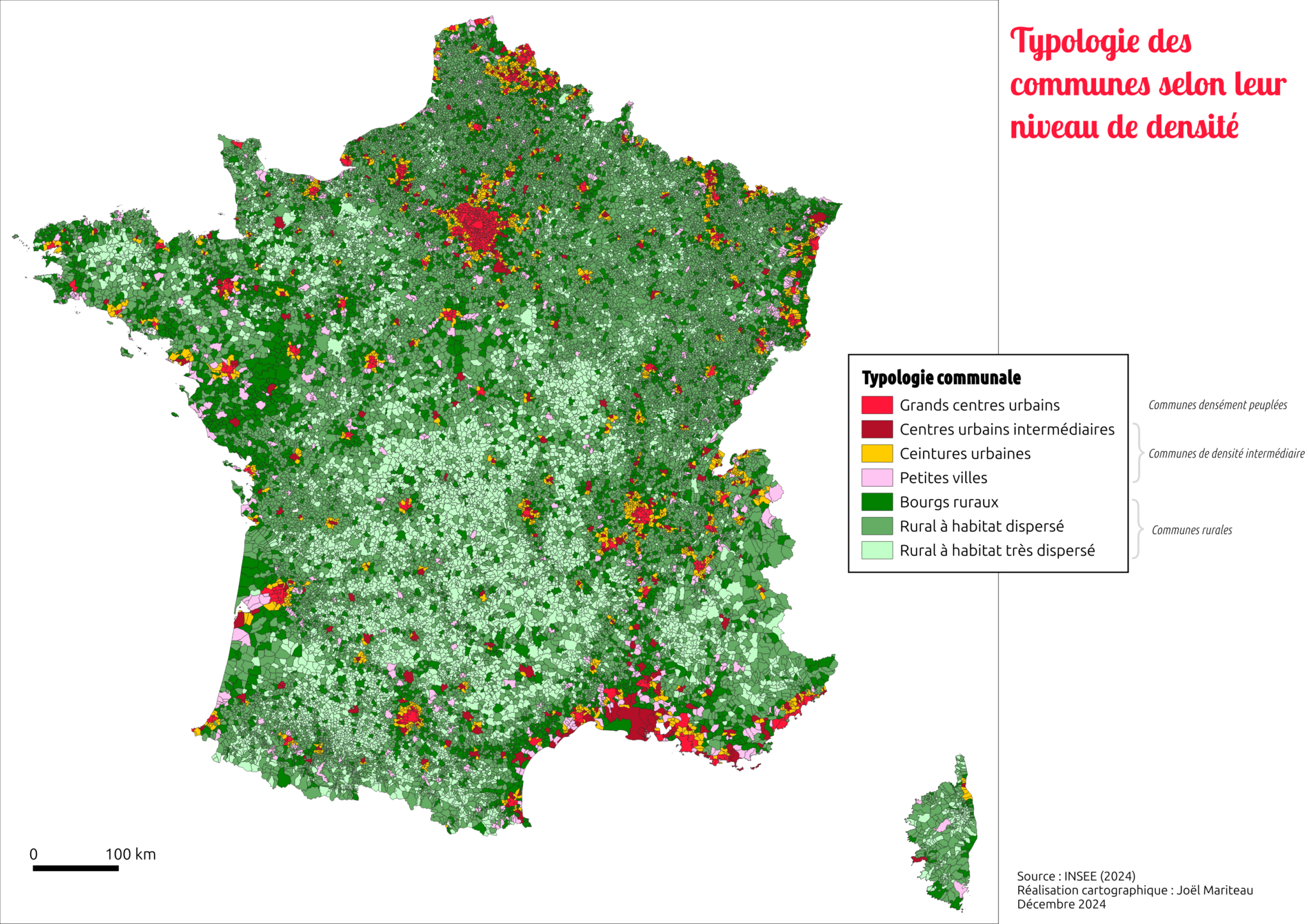 Densités de population des communes 2024 – Interface